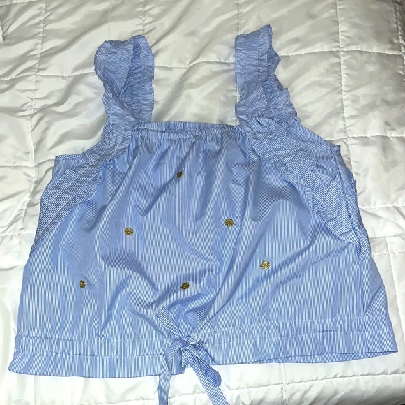 va va boom | Tops | Blue And White Striped Tank With Gold Polkadots And ...